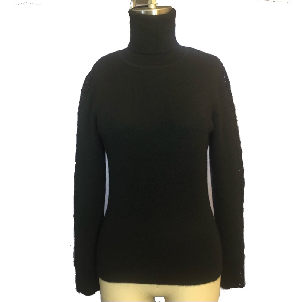 Italian Merino Wool Turtleneck Sweater Open Knit Croc… - Gem